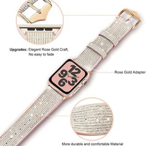 Compatible with Apple Watch Band 41mm 38mm 40mm 42mm 44mm 45mm, CTYBB Blingbling Sweatproof Genuine Leather and Silicone Band for iWatch Series 8 7 6 5 4 3 2 1 SE Ultra, (Starlight/Rose Gold,41mm 38mm 40mm)