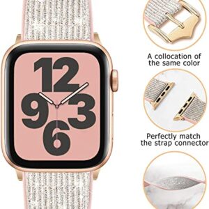 Compatible with Apple Watch Band 41mm 38mm 40mm 42mm 44mm 45mm, CTYBB Blingbling Sweatproof Genuine Leather and Silicone Band for iWatch Series 8 7 6 5 4 3 2 1 SE Ultra, (Starlight/Rose Gold,41mm 38mm 40mm)