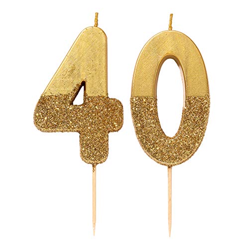 Talking Tables 40th Birthday Number Cake Candle Topper Gold Dipped in Glitter