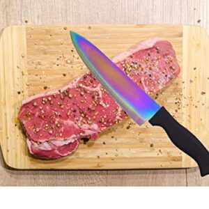 Lightahead 7pcs Premium Rainbow Colored Knife Set, 6 Stainless Steel Kitchen Knives with Chopping Board