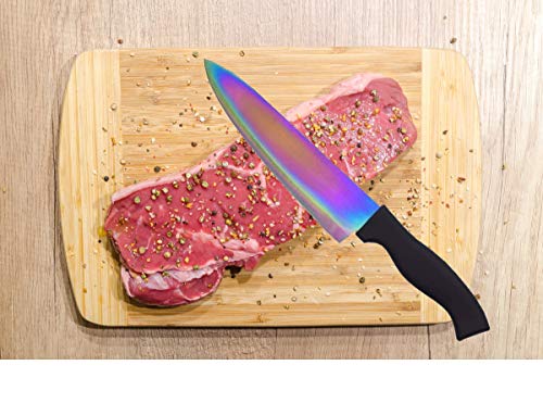 Lightahead 7pcs Premium Rainbow Colored Knife Set, 6 Stainless Steel Kitchen Knives with Chopping Board