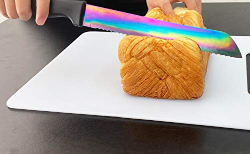 Lightahead 7pcs Premium Rainbow Colored Knife Set, 6 Stainless Steel Kitchen Knives with Chopping Board