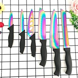 Lightahead 7pcs Premium Rainbow Colored Knife Set, 6 Stainless Steel Kitchen Knives with Chopping Board