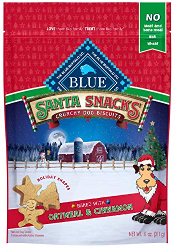 Blue Buffalo Santa Snacks Natural Crunchy Dog Treat Biscuits, Oatmeal & Cinnamon Treats 11-oz