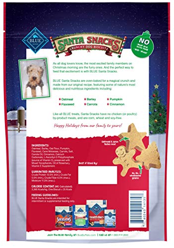 Blue Buffalo Santa Snacks Natural Crunchy Dog Treat Biscuits, Oatmeal & Cinnamon Treats 11-oz