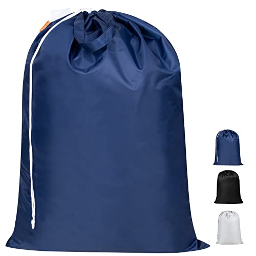 Polecasa Extra Large Heavy Duty Laundry Bag with 130gsm Tear Resistant Fabric, ID Tag and Handles, Easy to Carry Waterproof Dirty Clothes Drawstring Bag, Washable Hamper Bag for Travel, 28”x36”, Blue