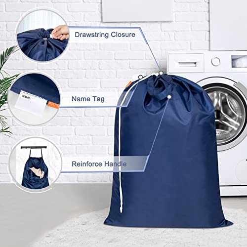 Polecasa Extra Large Heavy Duty Laundry Bag with 130gsm Tear Resistant Fabric, ID Tag and Handles, Easy to Carry Waterproof Dirty Clothes Drawstring Bag, Washable Hamper Bag for Travel, 28”x36”, Blue