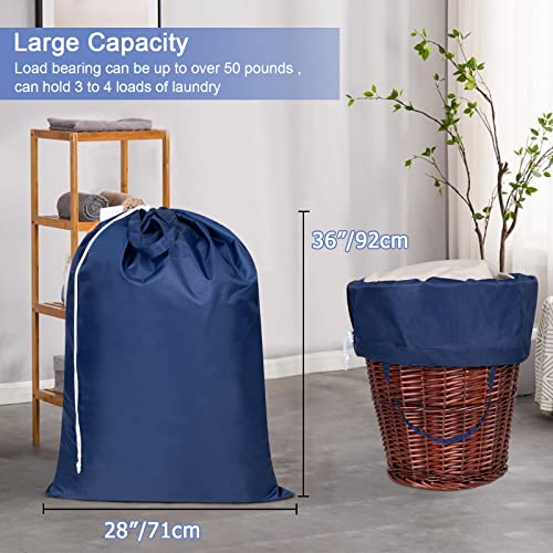 Polecasa Extra Large Heavy Duty Laundry Bag with 130gsm Tear Resistant Fabric, ID Tag and Handles, Easy to Carry Waterproof Dirty Clothes Drawstring Bag, Washable Hamper Bag for Travel, 28”x36”, Blue