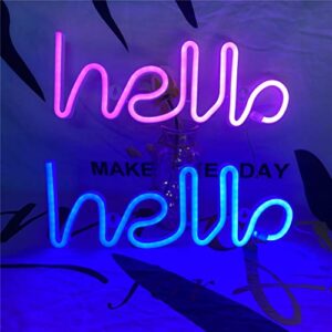 QiaoFei LED Hello Neon Word Sign Neon Letters Light Art Decorative Lights, Marquee Signs/Wall Decor for Christmas, Birthday Party, Kids Room, Living Room,Wedding Party Supplies(Blue Hello)