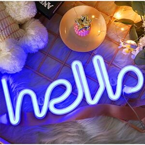 QiaoFei LED Hello Neon Word Sign Neon Letters Light Art Decorative Lights, Marquee Signs/Wall Decor for Christmas, Birthday Party, Kids Room, Living Room,Wedding Party Supplies(Blue Hello)