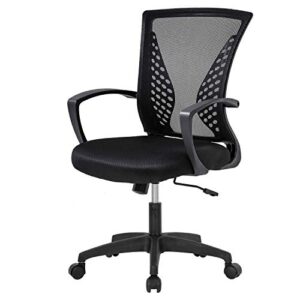 home office chair mid back pc swivel lumbar support adjustable desk task computer ergonomic comfortable mesh chair with armrest (black)