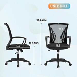 Home Office Chair Mid Back PC Swivel Lumbar Support Adjustable Desk Task Computer Ergonomic Comfortable Mesh Chair with Armrest (Black)