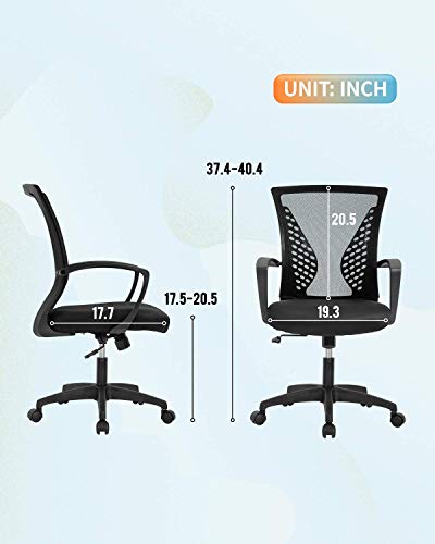 Home Office Chair Mid Back PC Swivel Lumbar Support Adjustable Desk Task Computer Ergonomic Comfortable Mesh Chair with Armrest (Black)