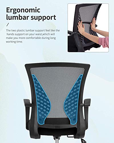 Home Office Chair Mid Back PC Swivel Lumbar Support Adjustable Desk Task Computer Ergonomic Comfortable Mesh Chair with Armrest (Black)