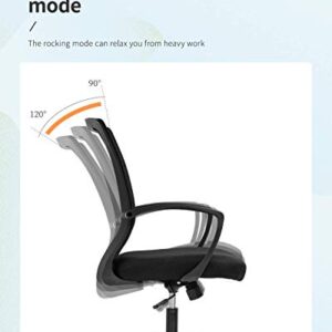 Home Office Chair Mid Back PC Swivel Lumbar Support Adjustable Desk Task Computer Ergonomic Comfortable Mesh Chair with Armrest (Black)