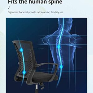 Home Office Chair Mid Back PC Swivel Lumbar Support Adjustable Desk Task Computer Ergonomic Comfortable Mesh Chair with Armrest (Black)