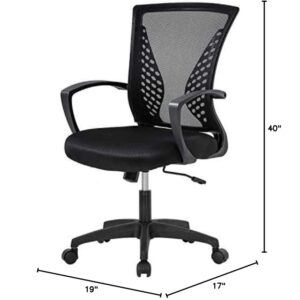 Home Office Chair Mid Back PC Swivel Lumbar Support Adjustable Desk Task Computer Ergonomic Comfortable Mesh Chair with Armrest (Black)