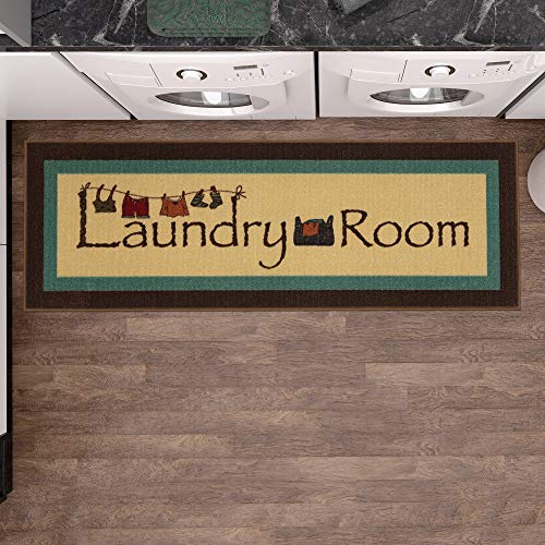 Machine Washable Bordered Laundry Room Rug Non-Slip Rubberback 2x5 Laundry Runner Rug for Laundry Room, Bathroom, Washroom, 20" x 59", Beige Laundry