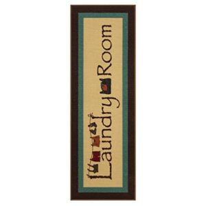 Machine Washable Bordered Laundry Room Rug Non-Slip Rubberback 2x5 Laundry Runner Rug for Laundry Room, Bathroom, Washroom, 20" x 59", Beige Laundry