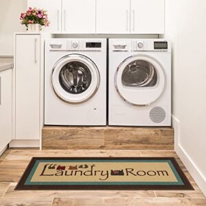 Machine Washable Bordered Laundry Room Rug Non-Slip Rubberback 2x5 Laundry Runner Rug for Laundry Room, Bathroom, Washroom, 20" x 59", Beige Laundry