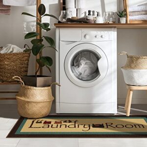 Machine Washable Bordered Laundry Room Rug Non-Slip Rubberback 2x5 Laundry Runner Rug for Laundry Room, Bathroom, Washroom, 20" x 59", Beige Laundry