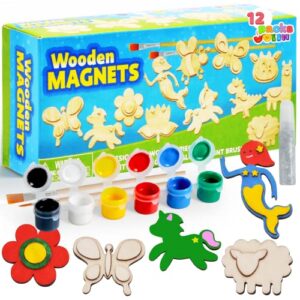 joyin wooden magnets, spring arts & crafts for boys and girls ages 4+, childrens painting craft activities kit, craft toys gifts for 4, 5, 6, 7, 8, 9, 10, 11 & 12 year old kids