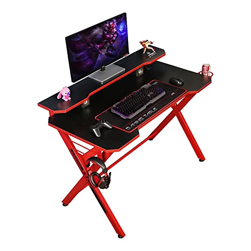 JJS 48" Home Office Gaming Computer Desk with Removable Monitor Stand, X Shaped Large Gamer Workstation PC Table with Cup Holder Headphone Hook Speaker Storage Free Mouse pad, Red