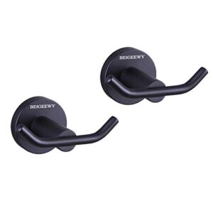 beigeewy matte black towel coat hook bathroom robe hook sus 304 stainless steel wall mounted round kitchen heavy duty door hanger 2 pack