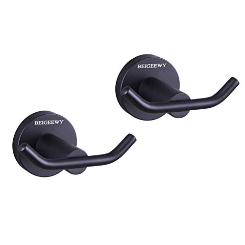 BEIGEEWY Matte Black Towel Coat Hook Bathroom Robe Hook SUS 304 Stainless Steel Wall Mounted Round Kitchen Heavy Duty Door Hanger 2 Pack