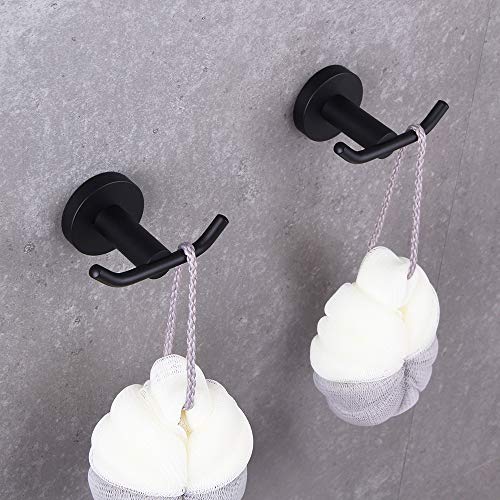 BEIGEEWY Matte Black Towel Coat Hook Bathroom Robe Hook SUS 304 Stainless Steel Wall Mounted Round Kitchen Heavy Duty Door Hanger 2 Pack