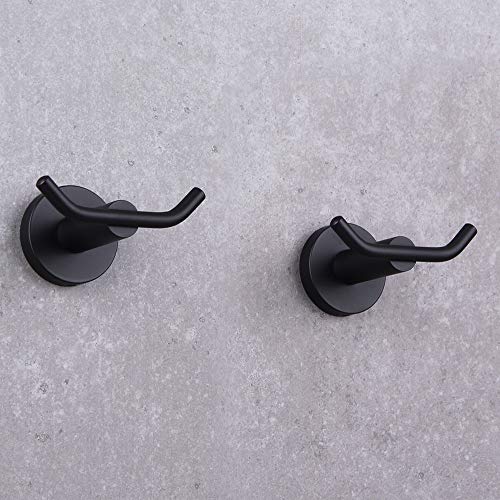 BEIGEEWY Matte Black Towel Coat Hook Bathroom Robe Hook SUS 304 Stainless Steel Wall Mounted Round Kitchen Heavy Duty Door Hanger 2 Pack