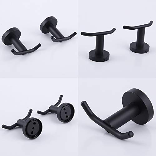 BEIGEEWY Matte Black Towel Coat Hook Bathroom Robe Hook SUS 304 Stainless Steel Wall Mounted Round Kitchen Heavy Duty Door Hanger 2 Pack