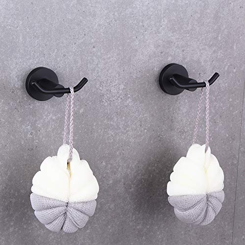 BEIGEEWY Matte Black Towel Coat Hook Bathroom Robe Hook SUS 304 Stainless Steel Wall Mounted Round Kitchen Heavy Duty Door Hanger 2 Pack