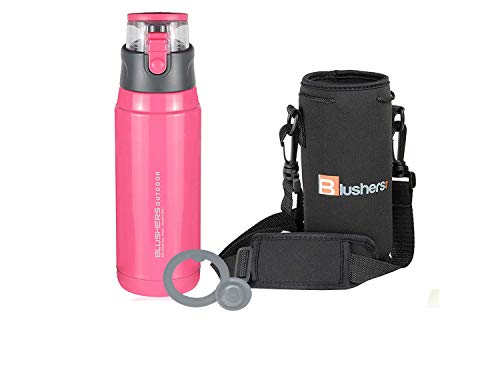 Blushers 650ml (22oz) Double Wall Vacuum Insulated 304 Stainless Steel To Go Travel Mug, One Touch Lock Lid Thermos Water Bottle (Pink - 3 Piece Set)