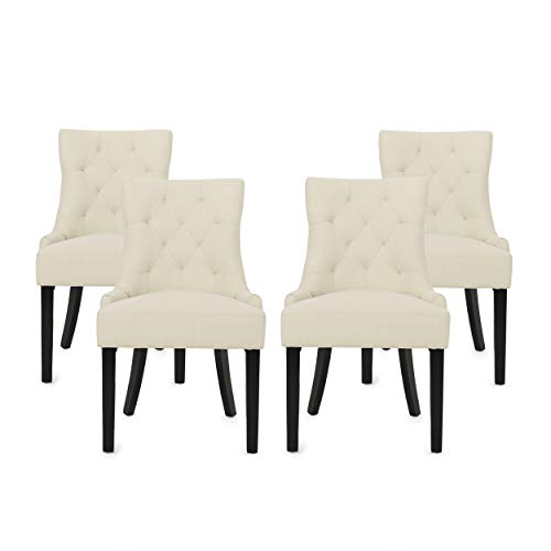 Christopher Knight Home Gwendolyn Contemporary Tufted Fabric Dining Chairs (Set of 4), Beige, Espresso