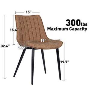 HOMHUM 4 PCS Faux Leather Dining Chairs, Mid Century Modern Leisure Upholstered Chair with Metal Legs for Kitchen Living Room Brown