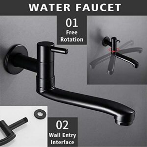 Wall-Mounted Black Cold Water Faucet Washing Machine Mop Pool Garden Taps (36cm)