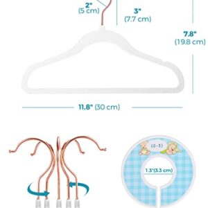 Smartor Premium Velvet Baby Hangers for Closet 50 Pack, 11.8" Safe Durable Baby Clothes Hangers for Nursery with 6 Pcs Closet Dividers, Sturdy Felt Hangers for Toddler/Infant/Kids/Childrens - White