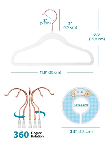 Smartor Premium Velvet Baby Hangers for Closet 50 Pack, 11.8" Safe Durable Baby Clothes Hangers for Nursery with 6 Pcs Closet Dividers, Sturdy Felt Hangers for Toddler/Infant/Kids/Childrens - White