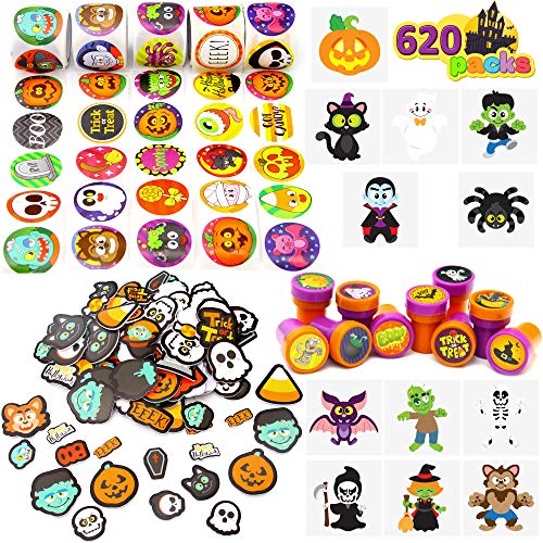 JOYIN 600+ Halloween Craft Assortment Kit Including Temporary Tattoos, Stickers, Stampers Foam Stickers for Trick or Treat Craft Party Favors, School Classroom Hangout