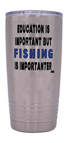 Rogue River Tactical Funny Fishing 20 Oz. Travel Tumbler Mug Cup w/Lid Vacuum Insulated Hot or Cold Education Fishing Gift Fish