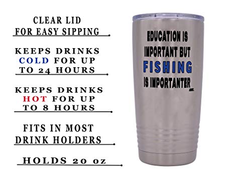 Rogue River Tactical Funny Fishing 20 Oz. Travel Tumbler Mug Cup w/Lid Vacuum Insulated Hot or Cold Education Fishing Gift Fish