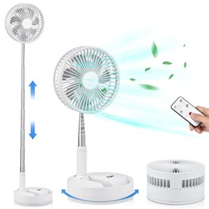 lipety foldable oscillating standing fan with remote control, 8" portable desk quiet fan, 7200mah rechargeable usb small fan, folded floor pedestal fan for bedroom office camp travel