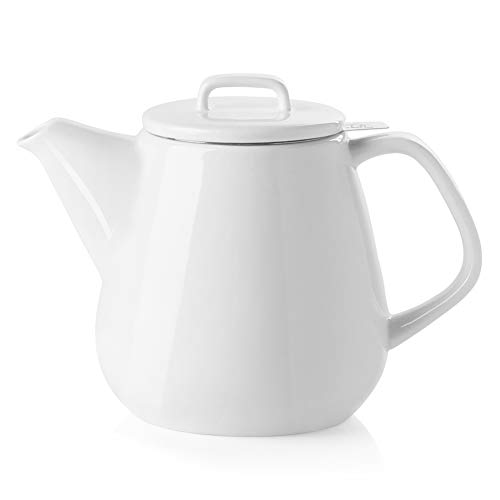 SWEEJAR Ceramic Teapot, Large Tea Pot with Stainless Steel Infuser, 40 Ounce, Blooming & Loose Leaf Teapot for Tea Lover, Gift, Family (White)