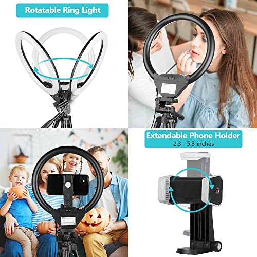 Sensyne 10'' Ring Light with 50'' Extendable Tripod Stand, LED Circle Lights with Phone Holder for Live Stream/Makeup/YouTube Video/TikTok, Compatible with All Phones