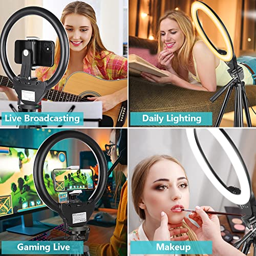 Sensyne 10'' Ring Light with 50'' Extendable Tripod Stand, LED Circle Lights with Phone Holder for Live Stream/Makeup/YouTube Video/TikTok, Compatible with All Phones