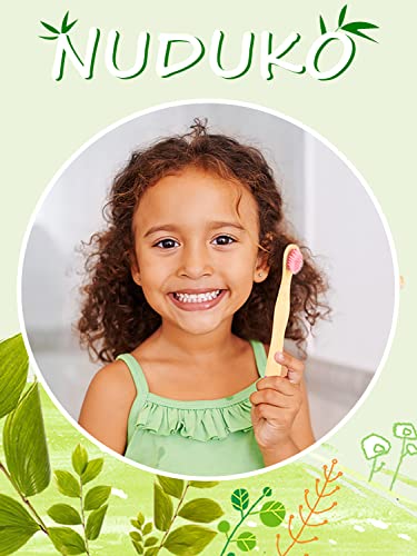 NUDUKO Bamboo Kids Toothbrushes (6 Pack) - Soft Bristle Organic Compostable BPA Free Toothbrush for Kids Toddler Baby Tooth Brush, Eco Friendly Natural Biodegradable Wooden Toothbrush