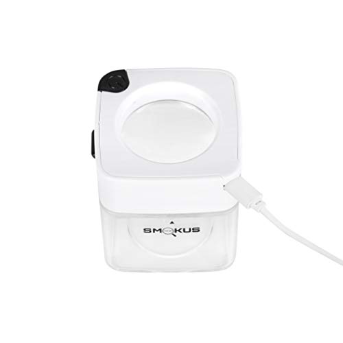 Smokus Focus Comet Infinity (White) - Child Resistant Certified - Magnifying Lens LED Lights Airtight Seal