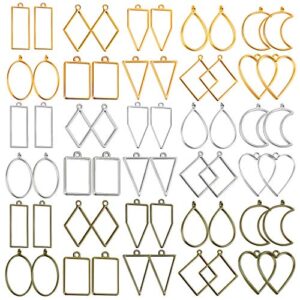 open bezels for resin, shynek 60pcs hollow frame pendants resin craft bezels jewelry molds for resin casting, necklaces earrings making supplies