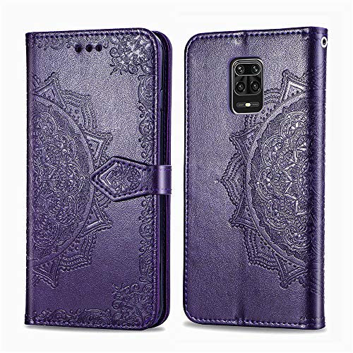 LEMAXELERS Redmi Note 9 Pro Case PU Leather Phone Case Mandala Embossed Wallet Flip Shockproof Protective with Stand Card Holder Cover for Xiaomi Redmi Note 9S / Note 9 Pro Max. Mandala Purple SD